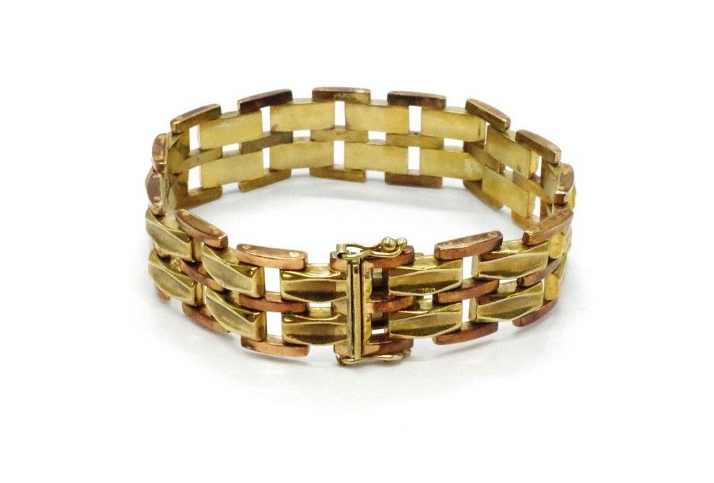 Modernist 8ct Yellow Gold Brick Link Bracelet, 333 Marking - Bracelets ...