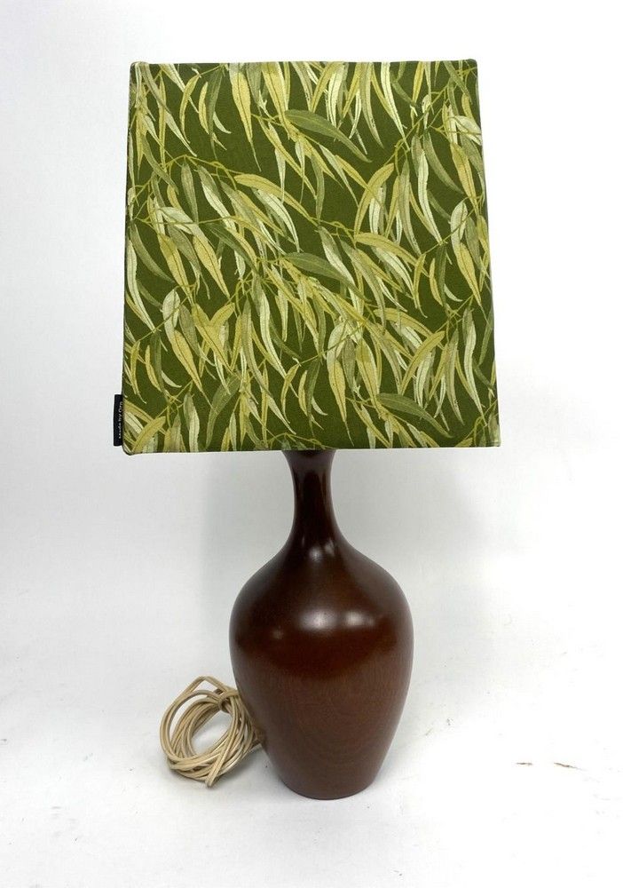 Australian Timber Table Lamp with Green Leaf Shade, 50cm Height - Lamps ...