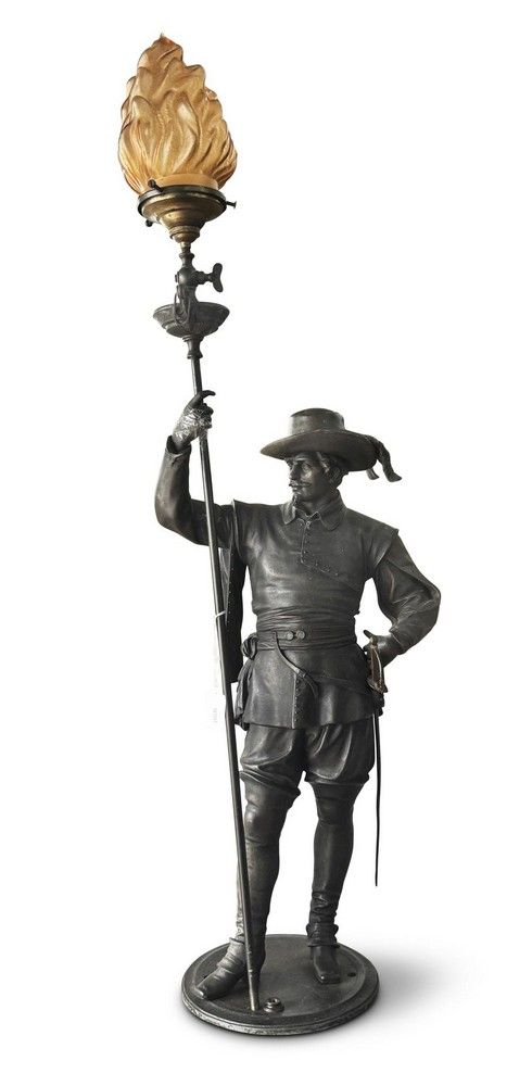 Spelter Musketeer Figural Lamp with Sword and Pole Torch - Lamps ...