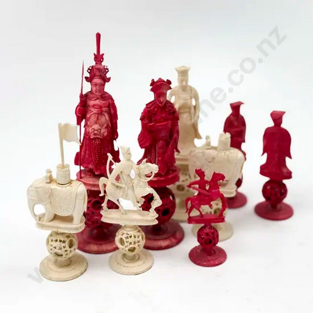 19th Century Ivory Chess Set with Emperor and Empress Figures - Ivory ...