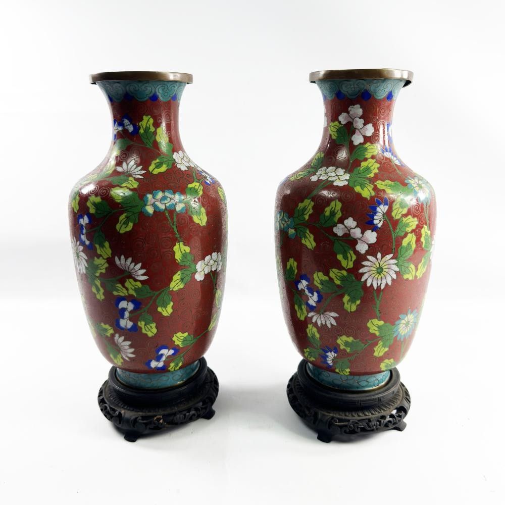 Brown Cloisonne Vases with Floral Patterns, 30cm Height - Cloisonne ...