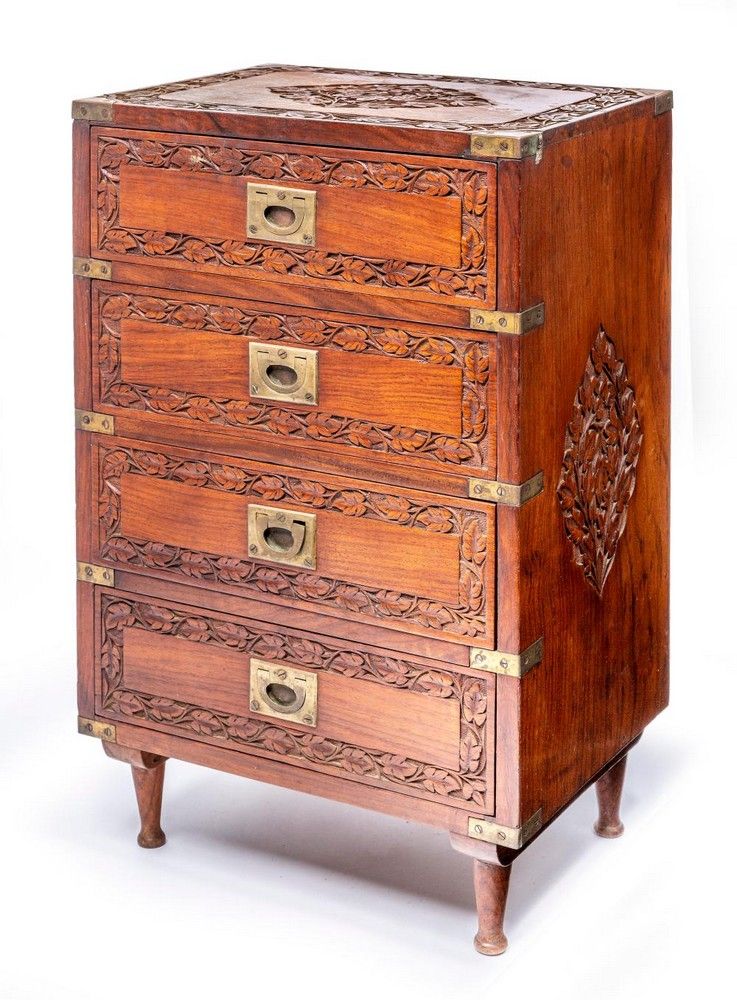 Anglo-Colonial Teak and Brass Mounted Table-Top Collectors Chest ...