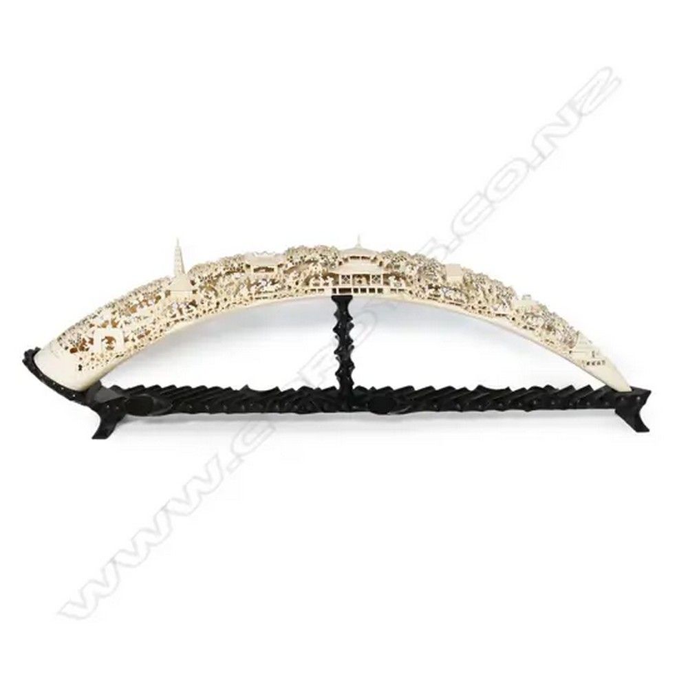 Chinese Carved Ivory Elephant Tusk with Ching Figures, 83cm - Ivory ...