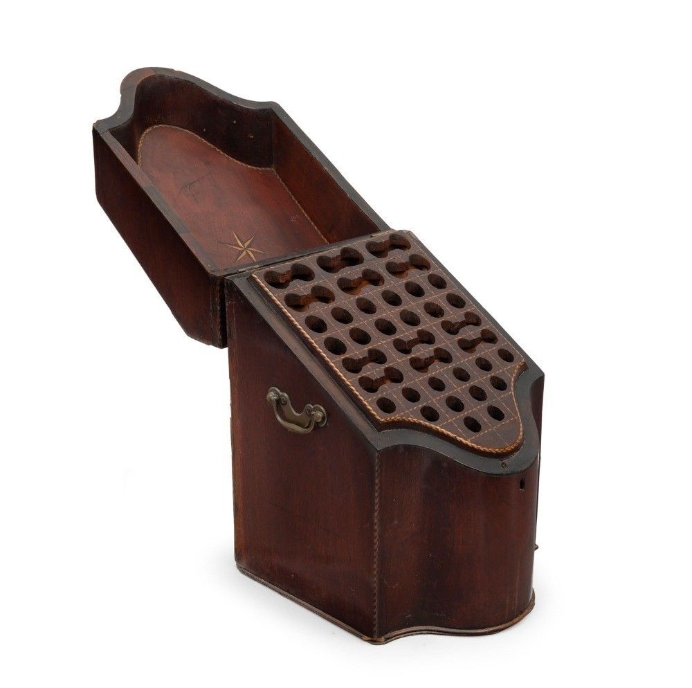 Sheraton Mahogany Knife Box with Feathered Decoration, Original ...