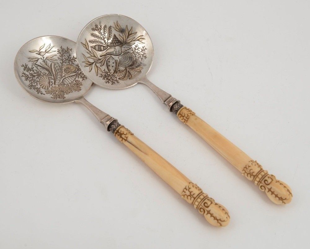 Antique English Sterling Silver Serving Spoons with Ivory Handles ...