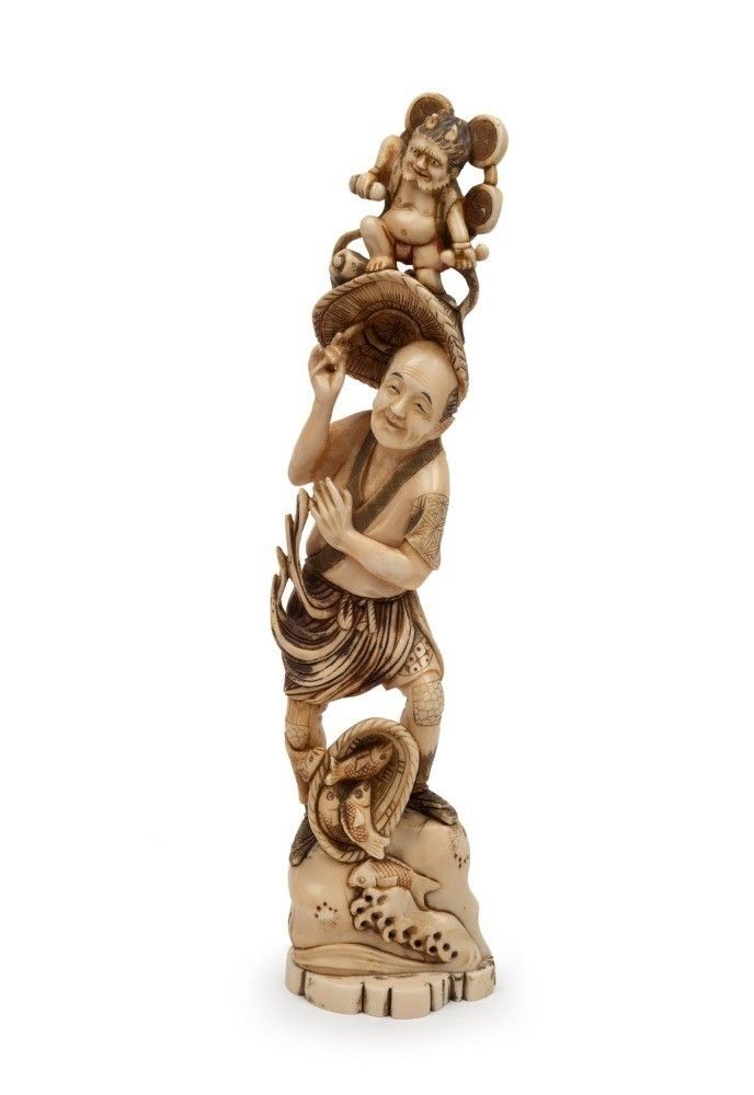 Meiji Period Japanese Marine Ivory Okimono with Demon Figure - Ivory ...