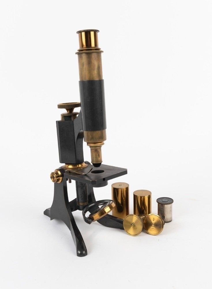 19th Century Brass and Steel Microscope with Additional Optical ...