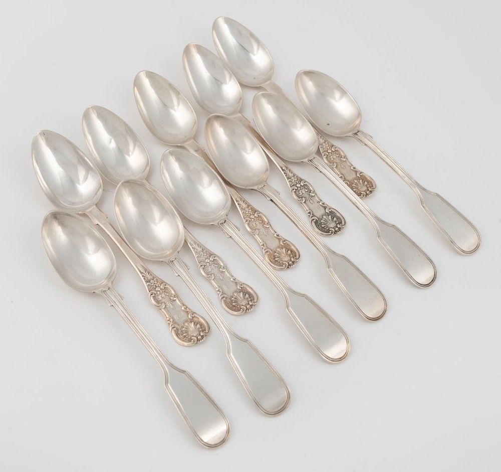 Antique English & Scottish Sterling Silver Teaspoons, 1850s, 11 Items ...