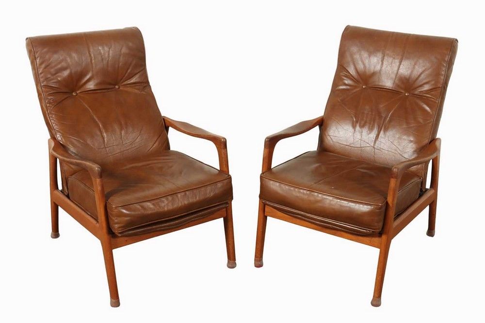 Fler recliner arm chairs, c.1960s, Fred Lowen design, blackwood frames ...