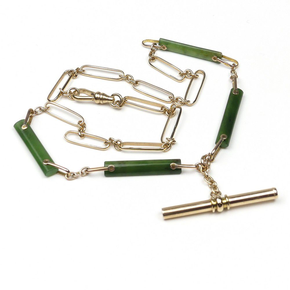 Rose Gold Greenstone Fob Chain with Paperclip Links - Necklace/Chain ...