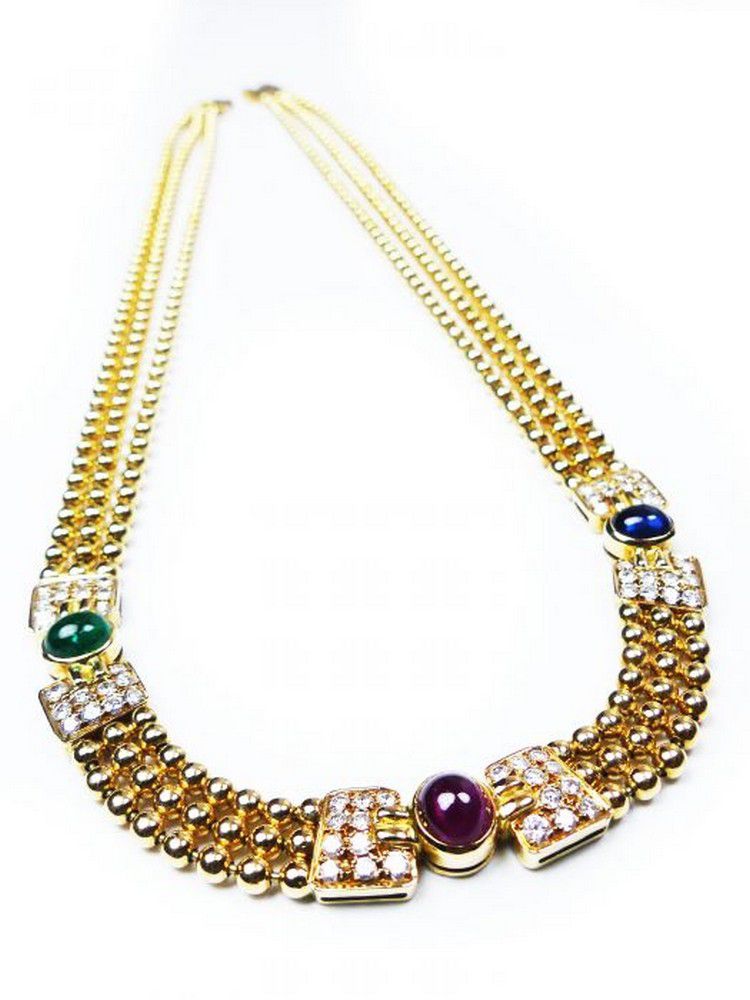 Multi-Gemstone Gold Necklet with Diamonds - Necklace/Chain - Jewellery