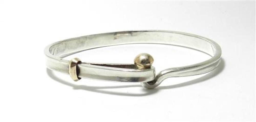 Sterling Silver and Gold Bangle with Stirrup Clasp - Bracelets/Bangles ...