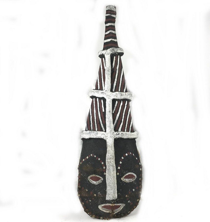 African Tall Helmet Mask with Painted Fibre and Wire - African - Tribal