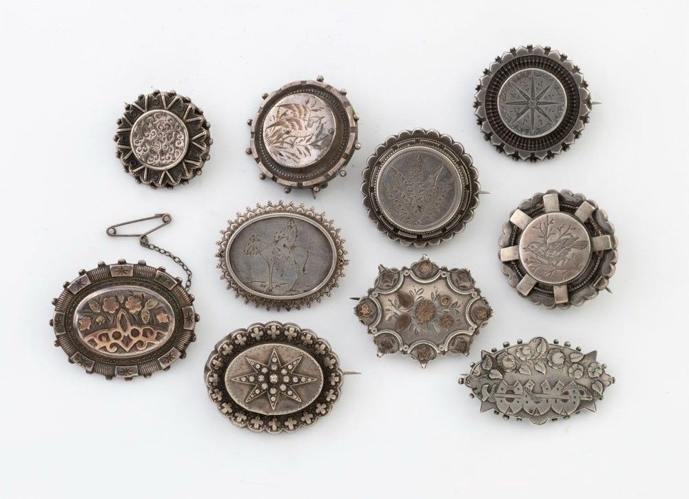 Antique Silver Brooches with Rose Gold Highlights, 19th Century ...