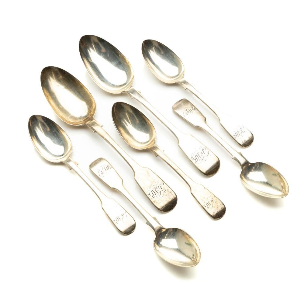 Victorian Sterling Silver Serving Spoons and Five Dinner Spoons ...