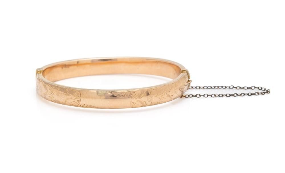 Antique 9ct Gold Wax Filled Engraved Hinged Bangle, 15.7g - Bracelets ...