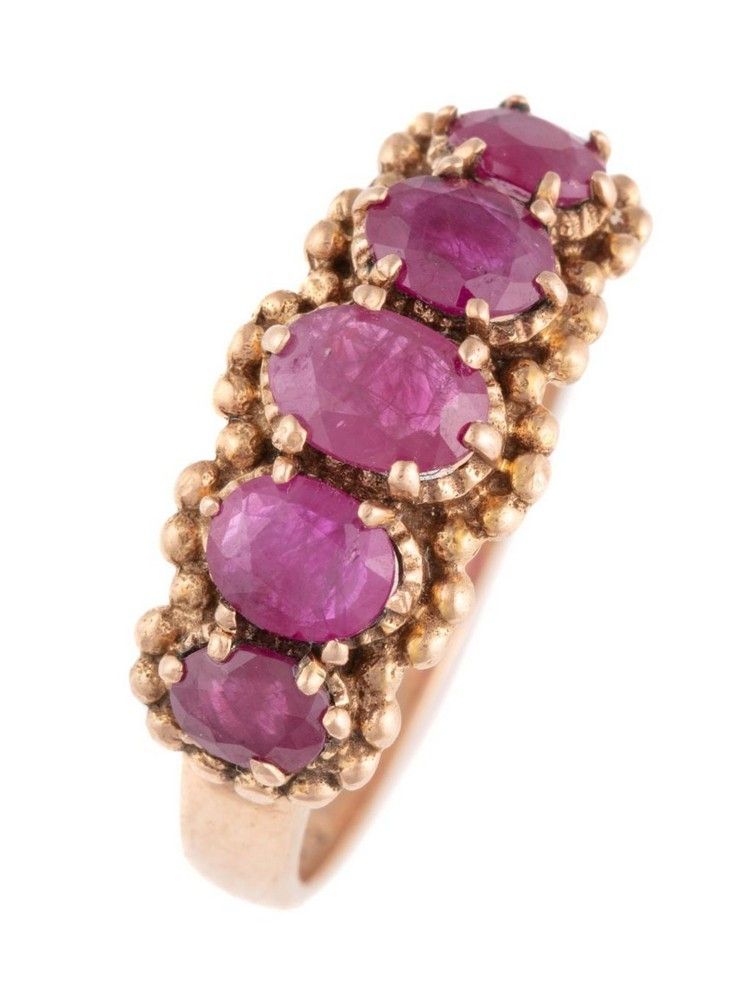9ct Rose Gold Ruby Ring with 5 Oval Cut Rubies - Rings - Jewellery
