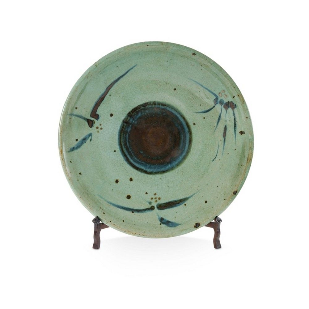 Studio Pottery Celadon Charger with Bamboo Leaf Design - Australian ...