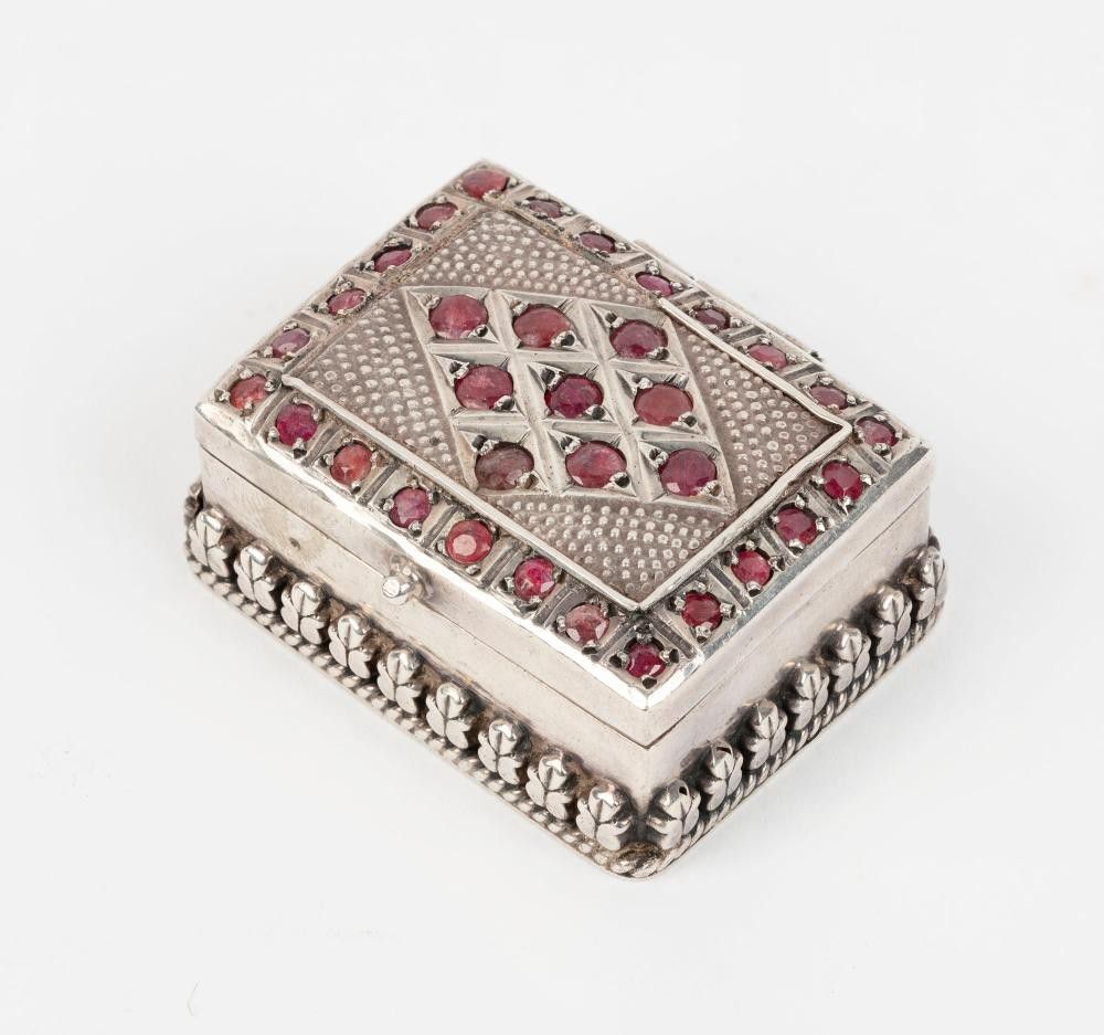 Ruby-studded Persian Sterling Silver Pill Box - Boxes, Jewellery ...