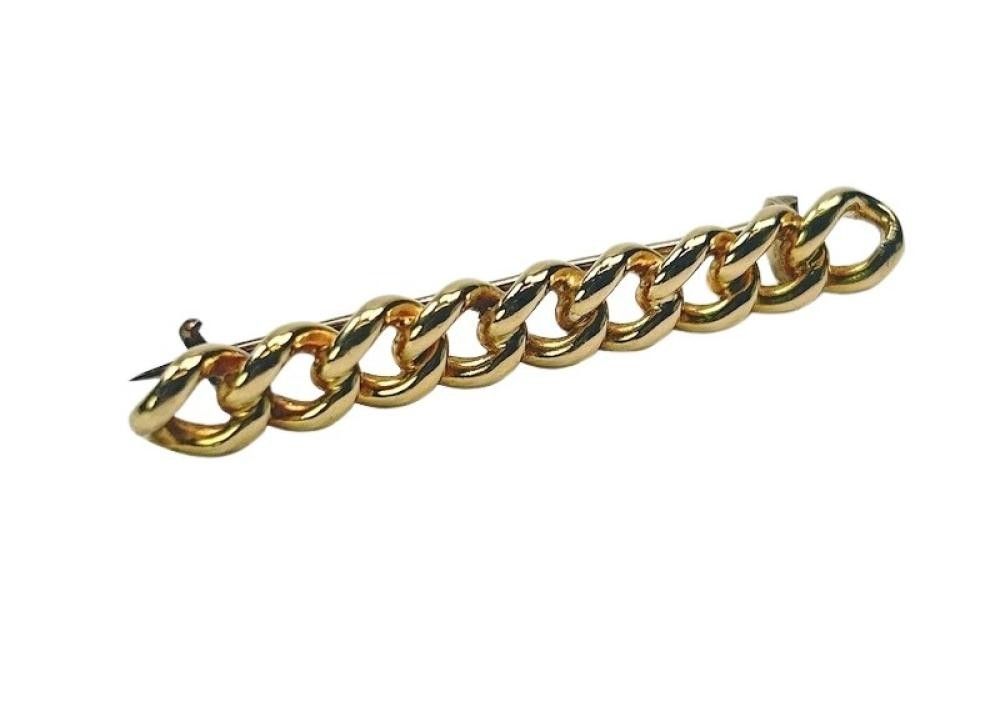 18ct Yellow Gold Curb Link Chain Brooch, 5cm, 9.2g - Brooches - Jewellery