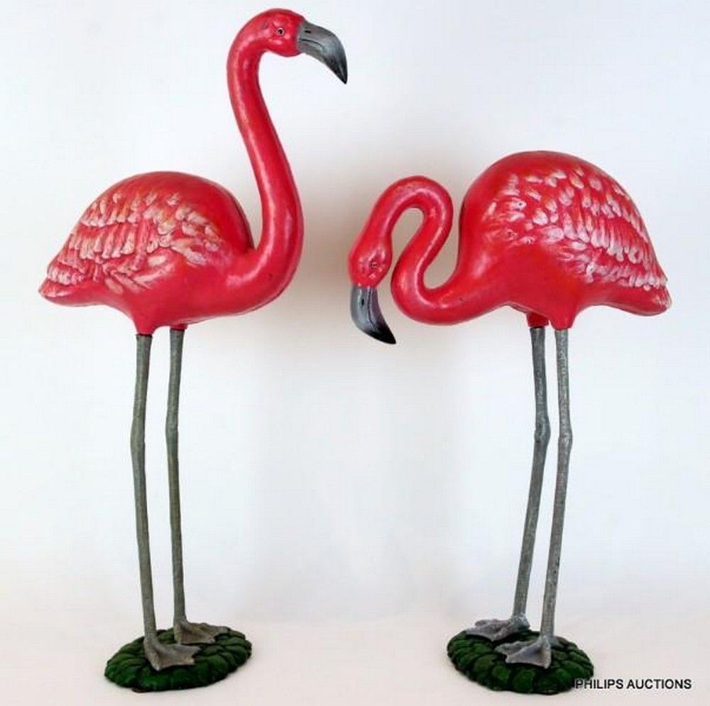 Vivid Cast Iron Garden Flamingos Pair, Late 20th Century - Decorative ...