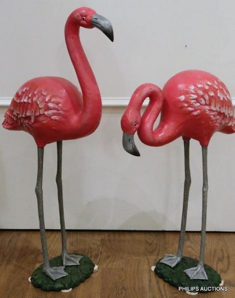Pair of Enamel-Painted Cast Iron Flamingo Garden Ornaments - Decorative ...