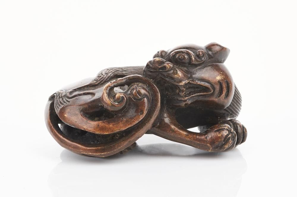 Chinese Mythical Animal Bronze Scroll-Weight - Bronze - Oriental