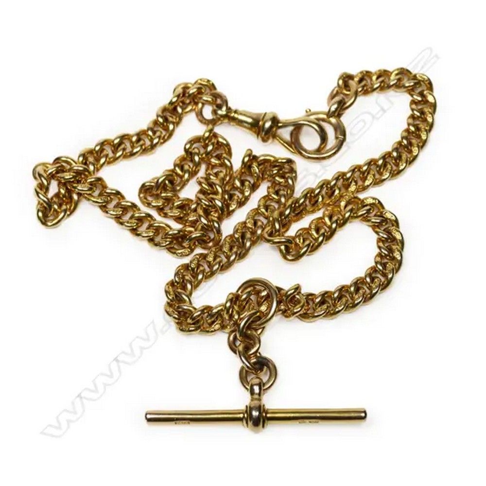 18ct Gold Fob Chain with T-Bar, Dog Clip, 61.63gm - Necklace/Chain ...