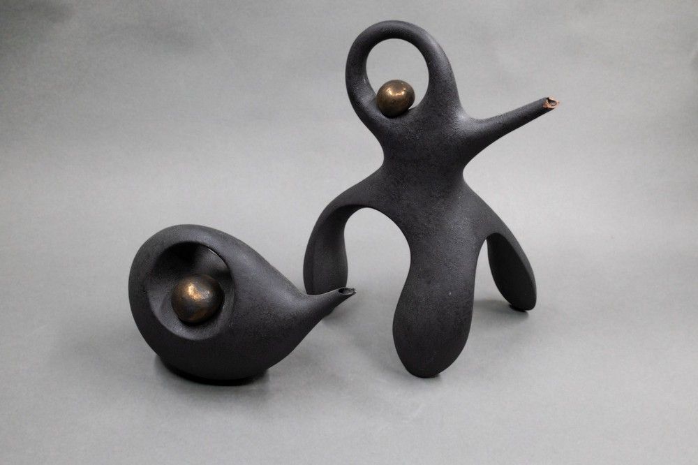 Metallic Lid Teapots: Black Terracotta Sculptural Pair by Rick Rudd ...