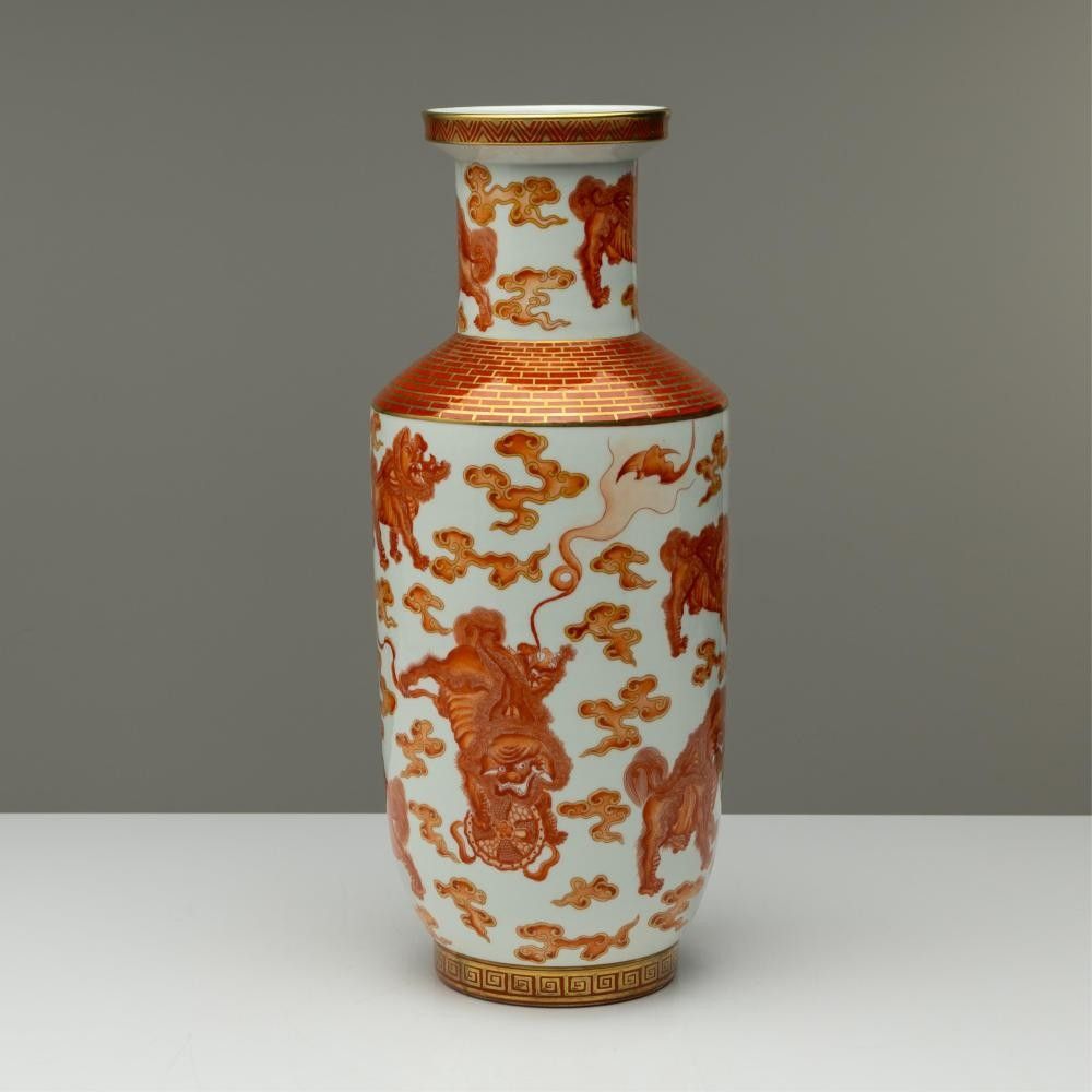 Chinese Red and White Temple Lions Vase, 46 cm - Ceramics - Chinese ...