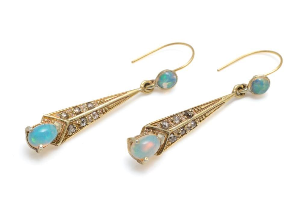 Silver Gilt Opal Diamond Earrings with Ethiopian Opal Cabochons - Earrings - Jewellery