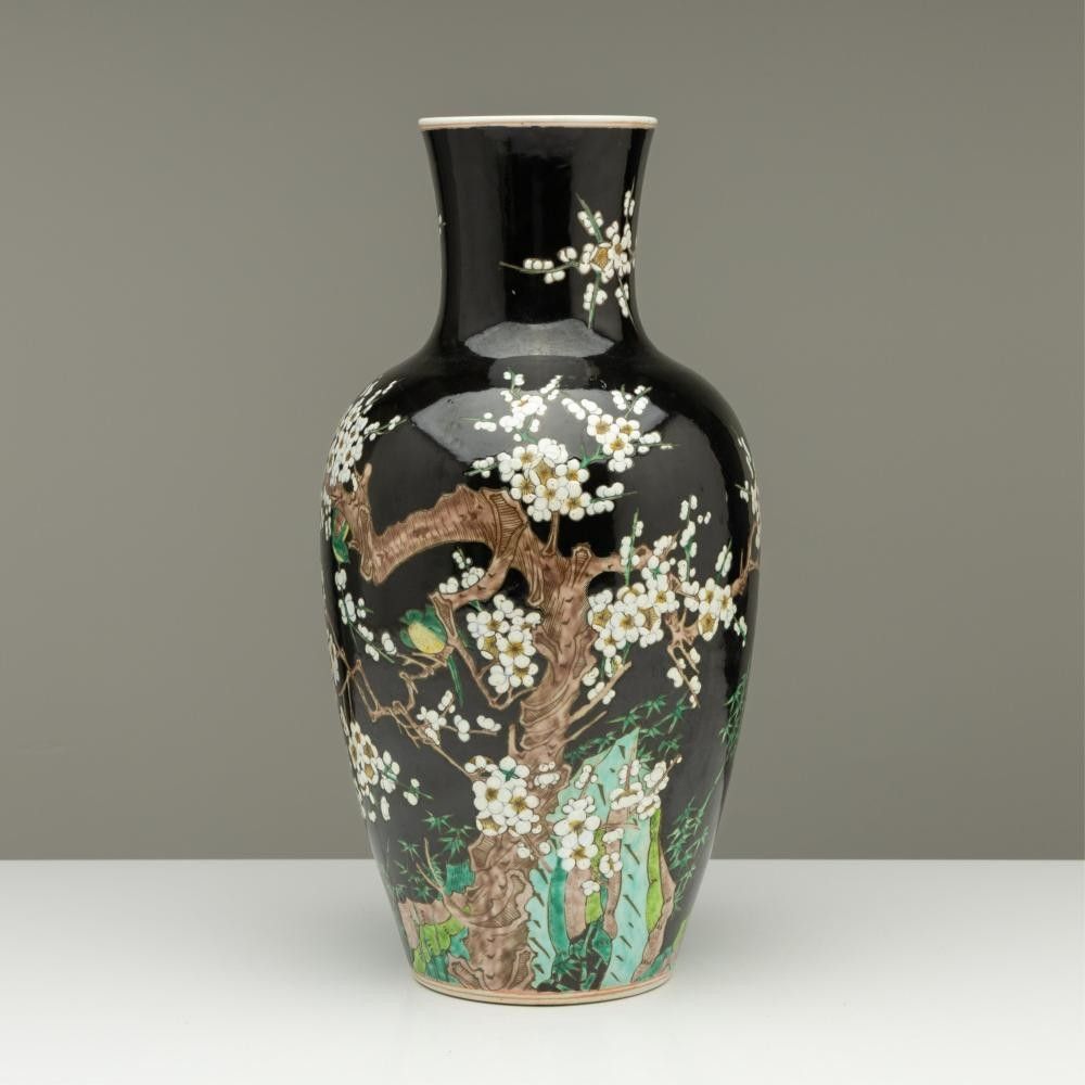 Famille Noir Porcelain Vases with Blossoming Tree, 41cm Height ...