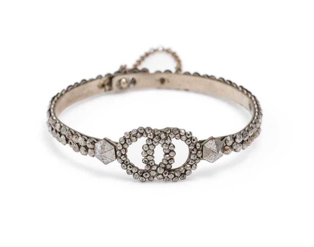 Antique Cut Steel Bangle with Conjoined Circles and Safety Chain ...