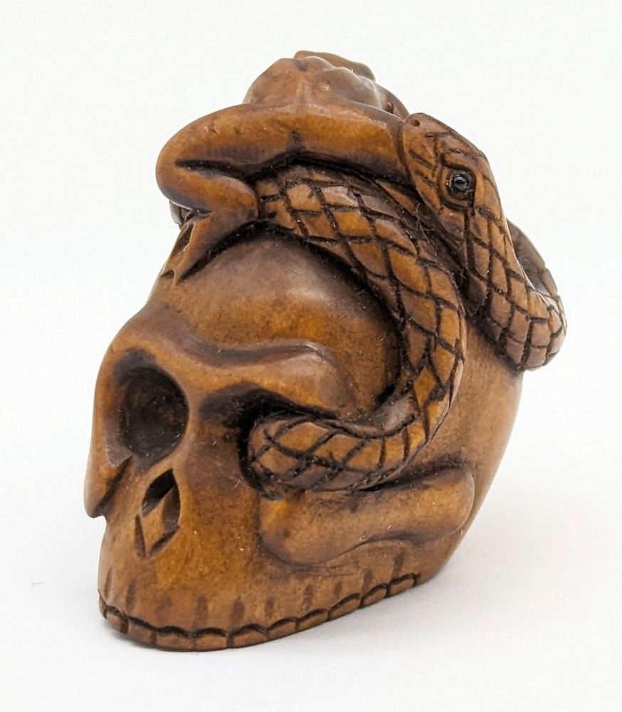Skull with Snake and Frog Netsuke by Japanese Artist - Zother - Oriental