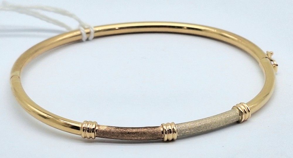 9ct Two-Toned Designer Hinged Bangle in Yellow and White Gold - Bracelets/Bangles - Jewellery