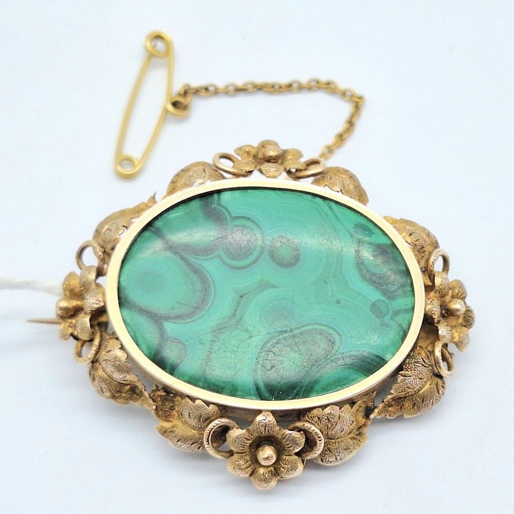 Henry Steiner Gold Malachite Brooch, Australian Colonial 18ct Gold ...