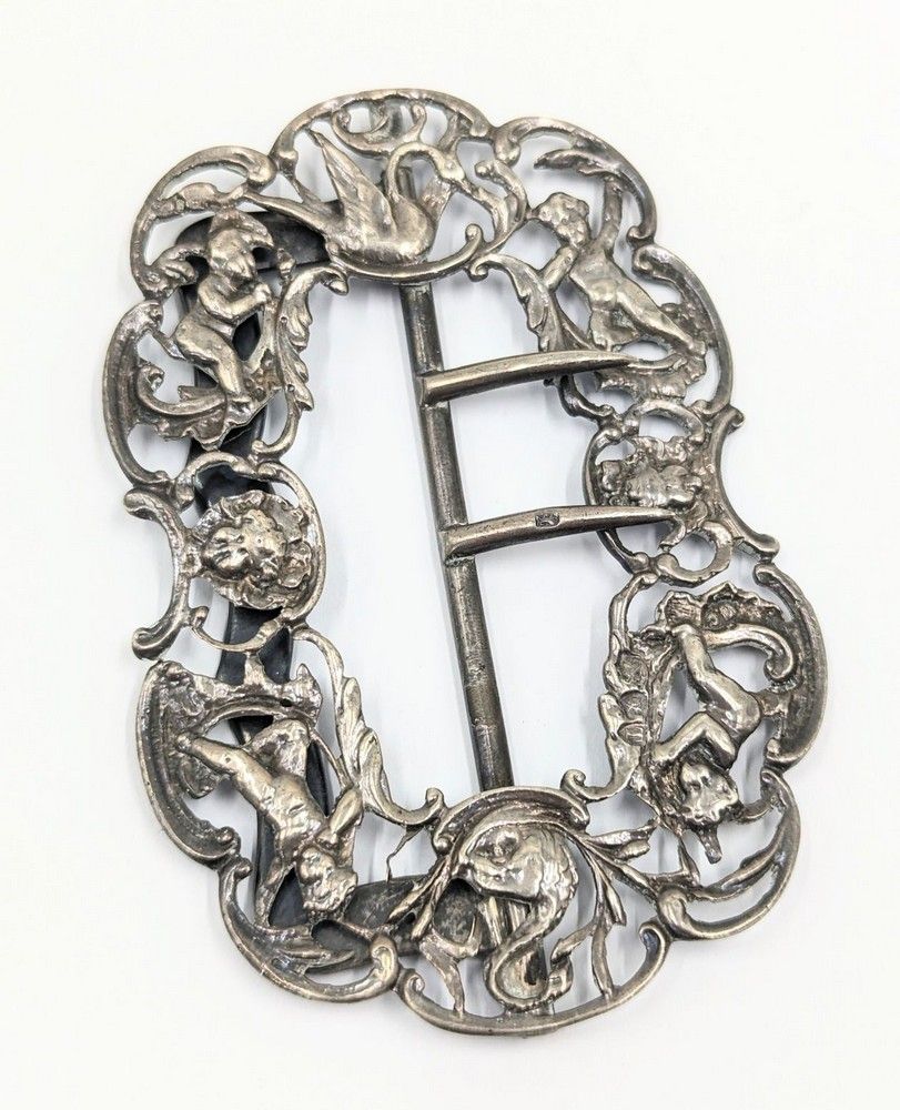 Victorian Sterling Silver Belt Buckle with Swan and Cherubs - Buckles ...