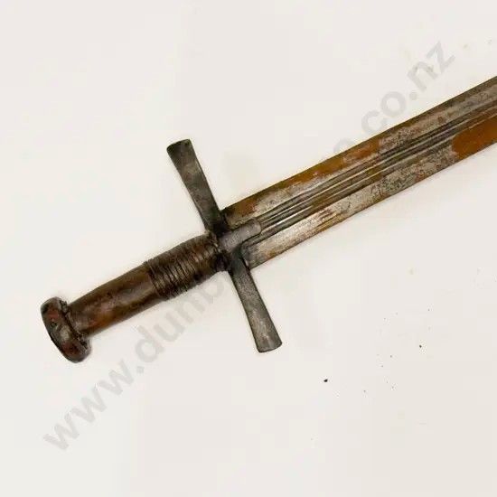 Sudanese Kaskara Broadsword with Moon Maker Stamps and Leather Scabbard ...