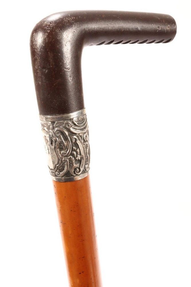 Late Victorian Walking Stick with Bronze Handle and Silver Collar ...