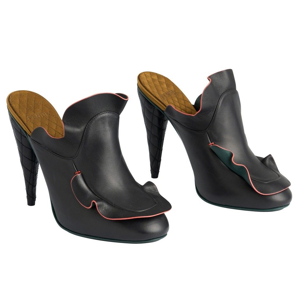 Fendi Navy Leather Ruffle Mules, Size 40, 12cm Heel - Footwear ...