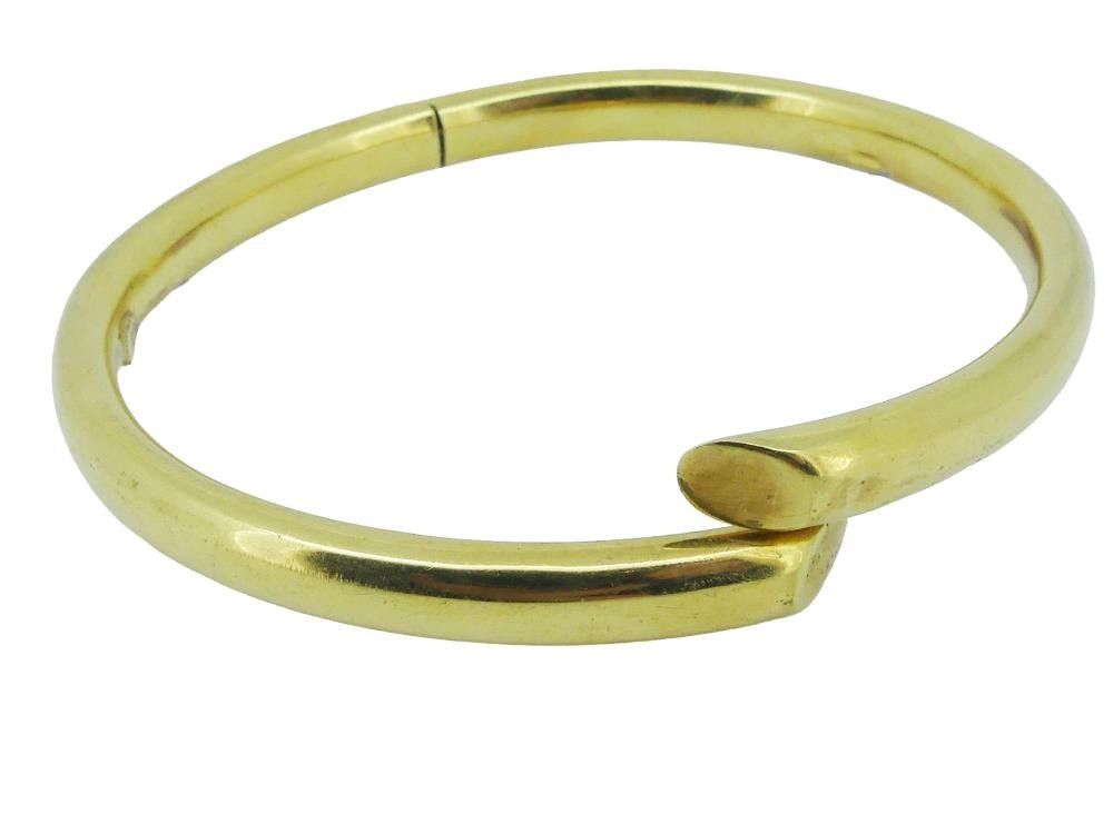 18ct Yellow Gold Sprung Hollow Bangle with Open Oval Design - Bracelets ...