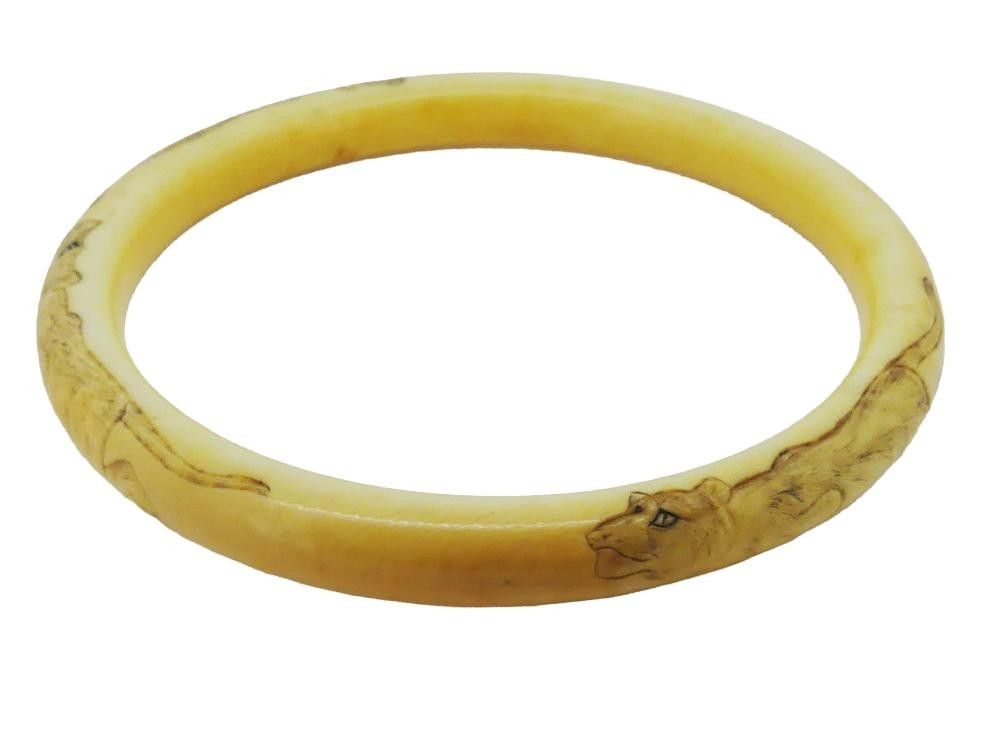 Tiger Carved Ivory Bangle from Oriental Origin, 65mm Diameter ...
