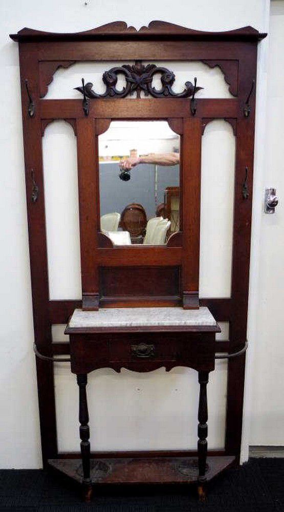 Antique Marble Top Hall Stand with Mirror Back - Hall, Umbrella & Stick ...