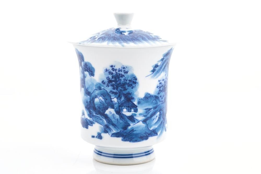 18th Century Japanese Blue and White Covered Beaker with Landscape ...