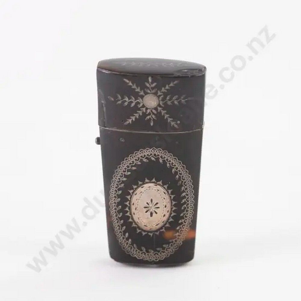 19th Century Tortoise Shell Silver Inlaid Etui with Fitted Interior ...