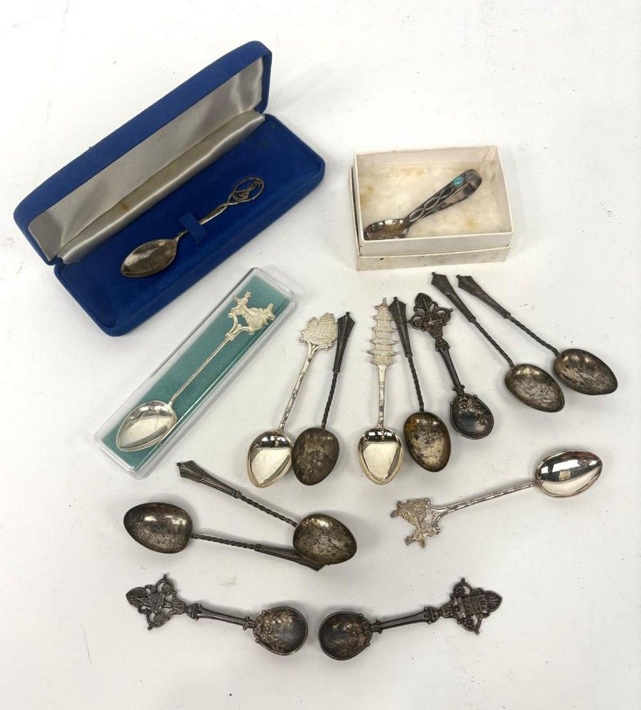 Collection of Silver Souvenir Teaspoons with Various Hallmarks, 130g ...
