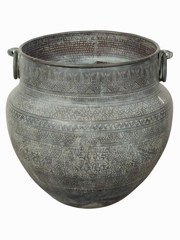 Middle Eastern Twin Handled Etched Botanic Striped Planter Pot ...