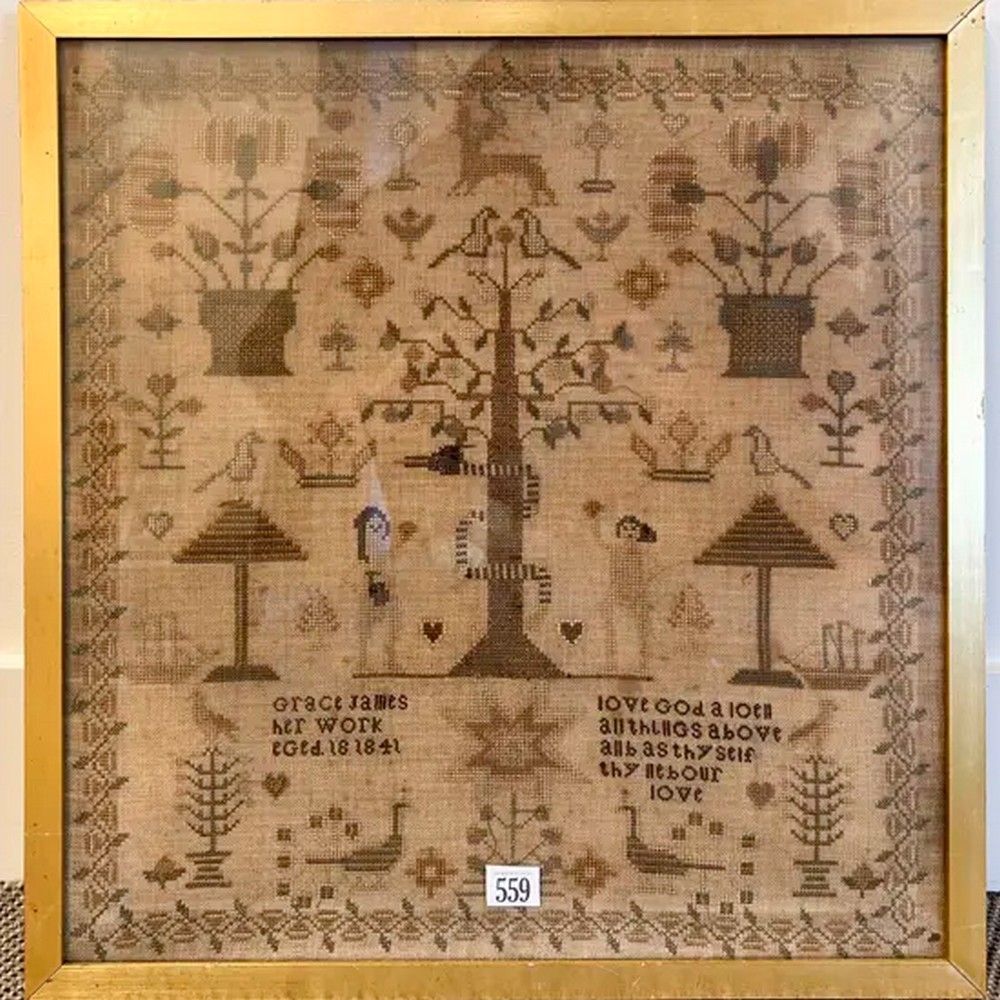 Grace James Sampler, 1841: 18th Century Cotton Cross Stitch - Samplers ...