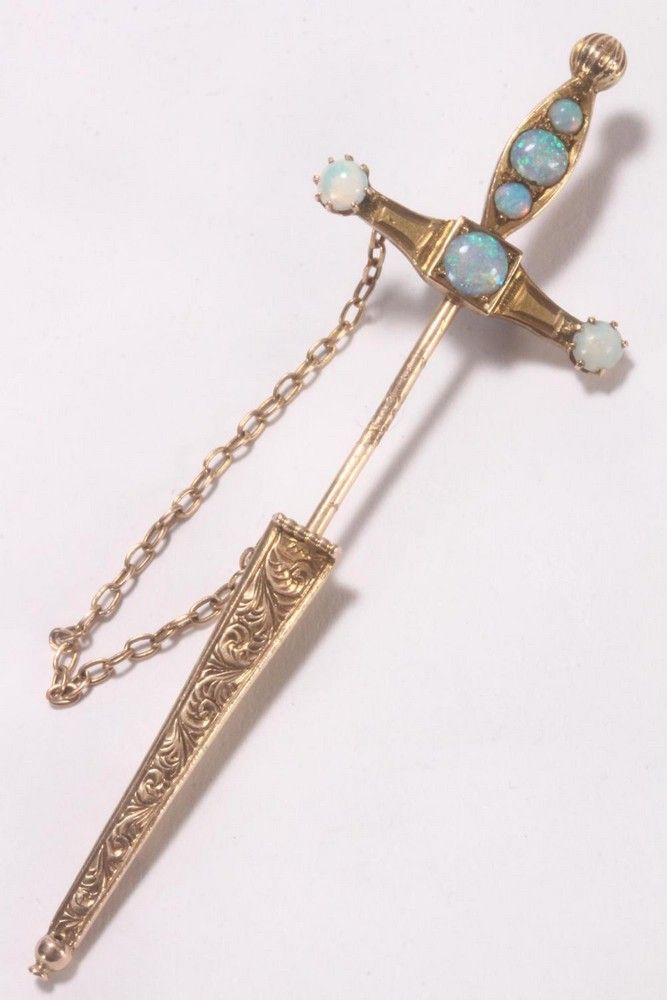 15ct Gold & Opal Sword Brooch, Early 20th Century - Brooches - Jewellery