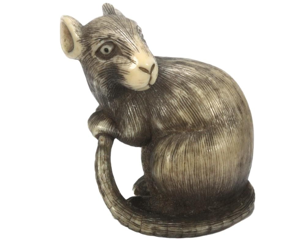 Meiji Ivory Rat Netsuke: Alert Expression, Intricate Carving, Signed ...